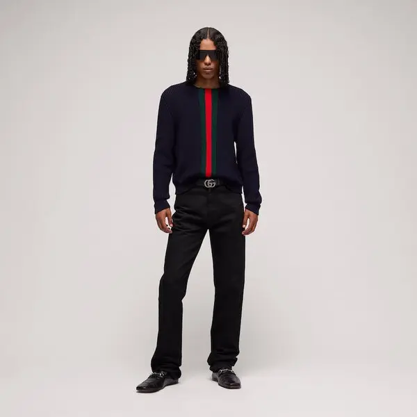 Gucci Fine Rib Wool Sweater With Web