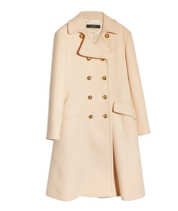 Gucci Textured Wool Double-breasted Coat With Crest Buttons - Beige