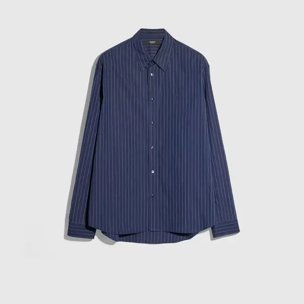 Gucci Pinstripe Cotton Shirt With Embroidery - Blue