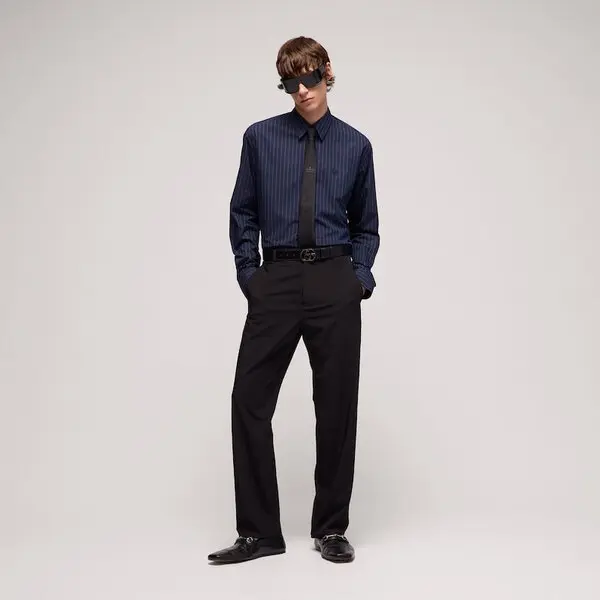Gucci Pinstripe Cotton Shirt With Embroidery