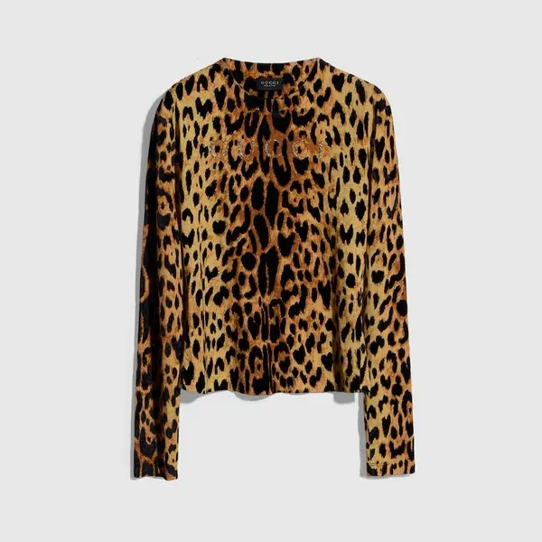 Gucci Printed Cotton Jersey Long Sleeve T-shirt - Brown