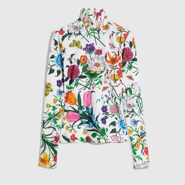 Gucci Printed Nylon Jersey Turtleneck Top Ready-to-wear - White