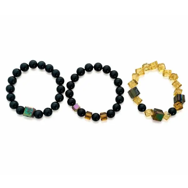 BELLUS DOMINA Blue / Yellow Blue Agate & Citrine Bracelet Set - Blue/yellow