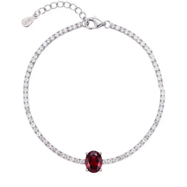 LATELITA Red / Silver / White Garbo Oval Gemstone Tennis Bracelet Ruby Silver - Red/silver/white