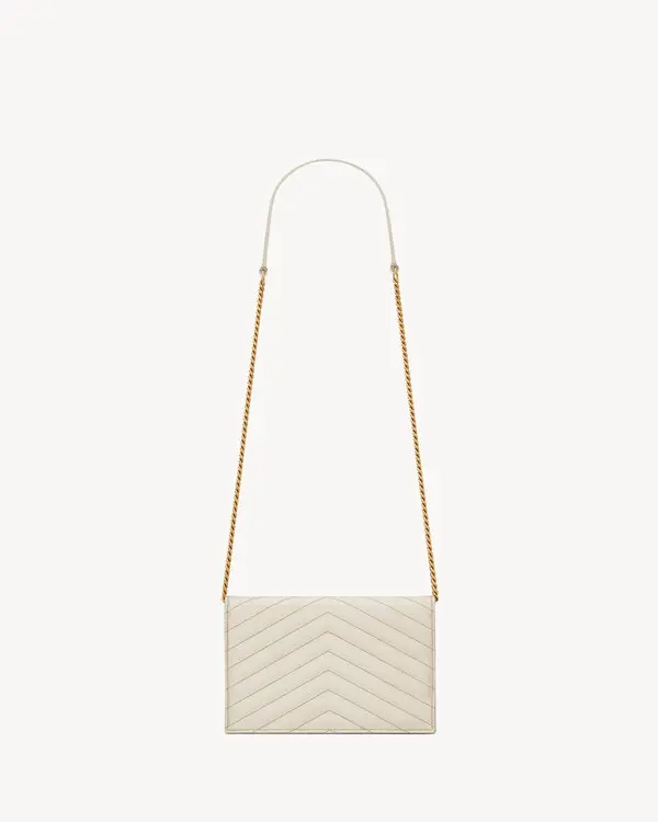 Saint Laurent Cassandre Envelope Chain Wallet In Grain De Poudre Leather