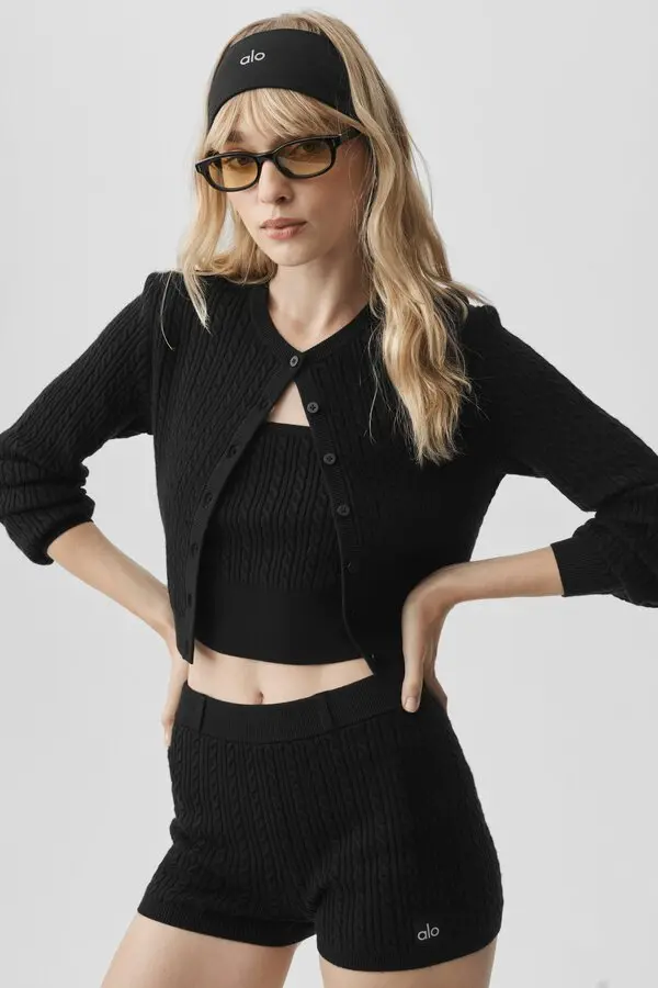 Alo Yoga Mini Cable Sweater Cardigan Top - Black