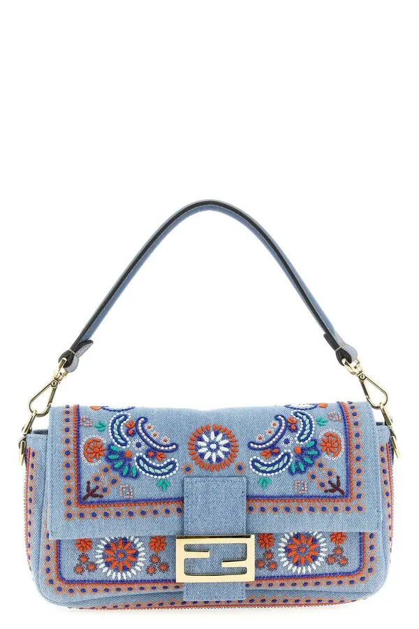 Fendi Baguette' Medium Shoulder Bag - Light Blue