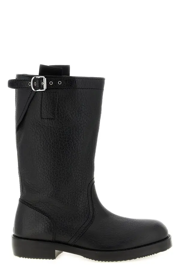 Dries Van Noten Mid Calf Biker Boots With Buckle Detail