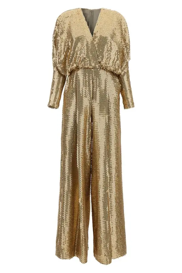 Elie Saab Sequin Jersey Wide-leg Jumpsuit - Gold
