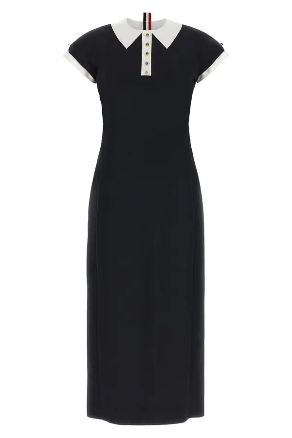 Thom Browne Polo Dress With Intarsia And Rwb Detail - Blue