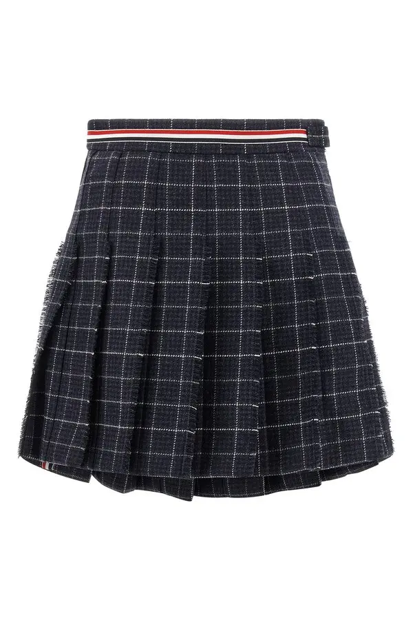 Thom Browne Rwb' Pleated Tweed Skirt - Blue