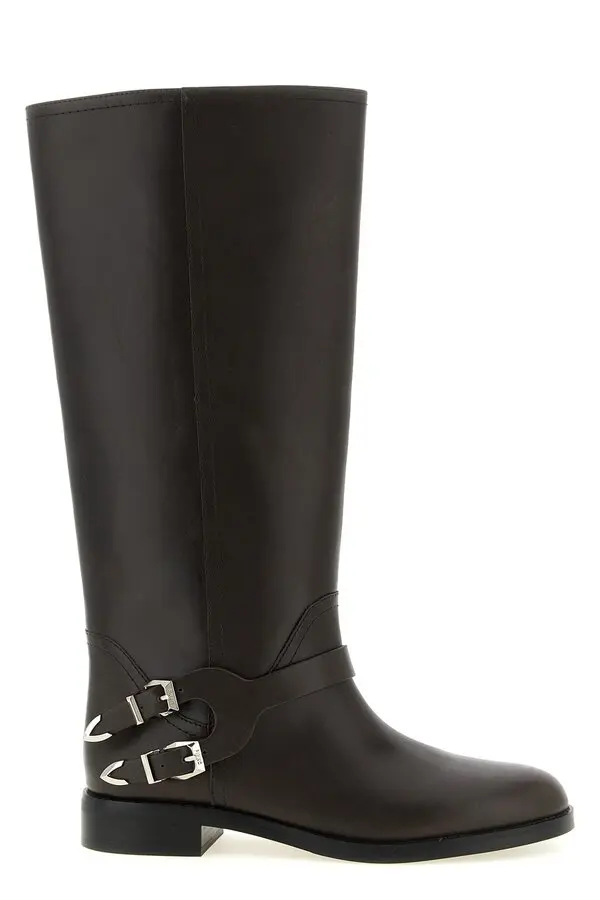 Pinko Cheval" Knee-high Buckled Boots In Smooth Leather - Black