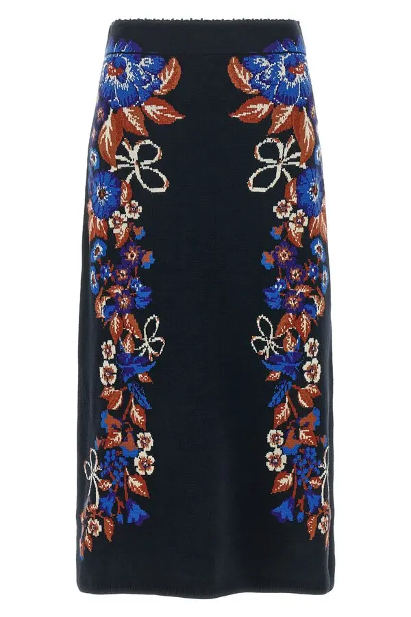 Farm Rio Bow Garden Knit' Intarsia Skirt - Multi