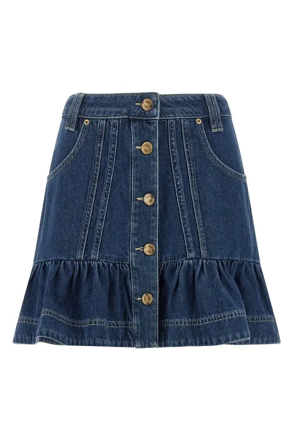 Farm Rio Denim Skirt With Flounces - Blue