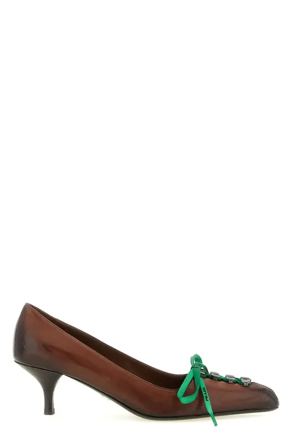 Prada Leather Pumps With Laces - Brown