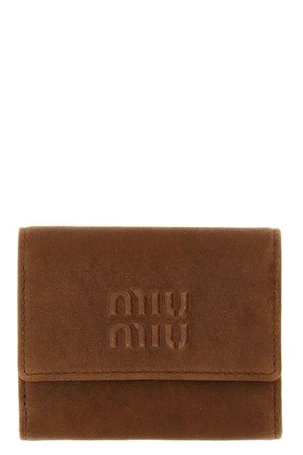 Miu Miu Embossed Logo Wallet - Brown