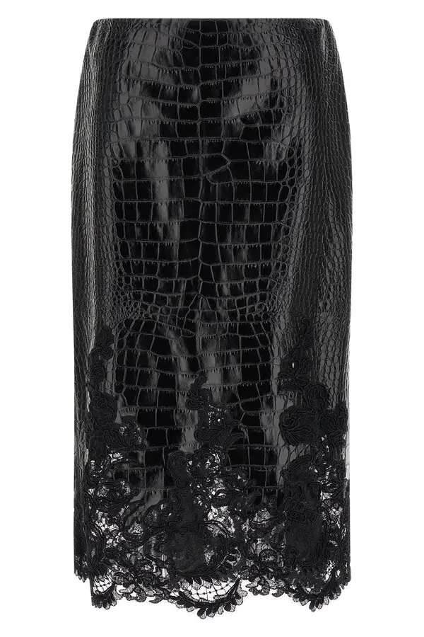 Ermanno Scervino Coconut Print Sheath Skirt With Lace - Black