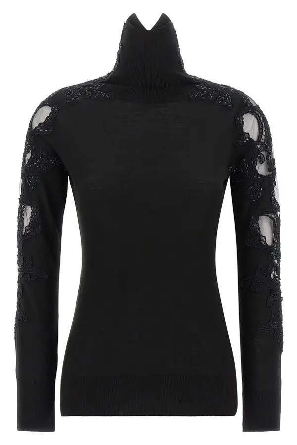 Ermanno Scervino High Neck With Lace Inserts - Black