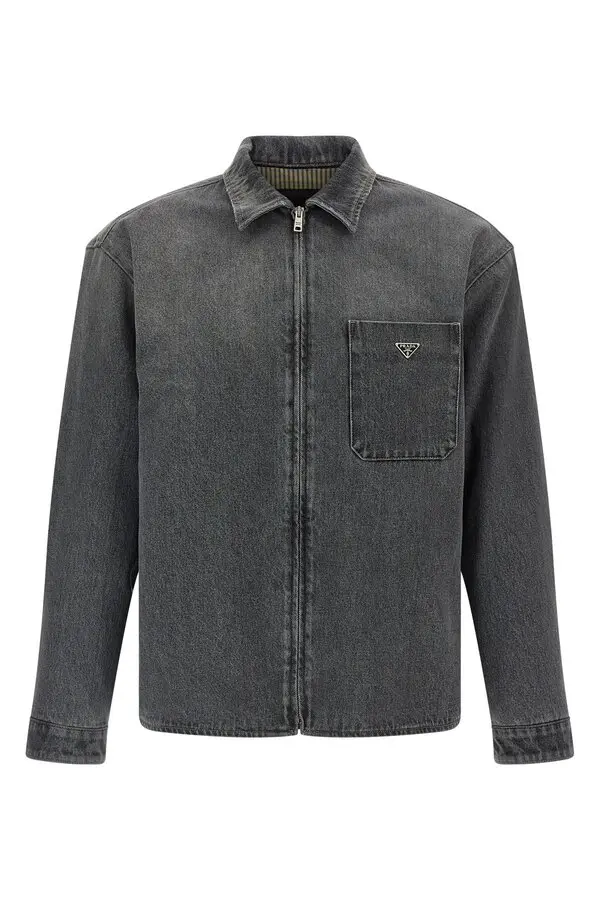 Prada Denim Shirt With Zip - Gray