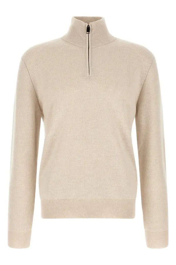 Brioni High Neck Sweater With Zip - Beige