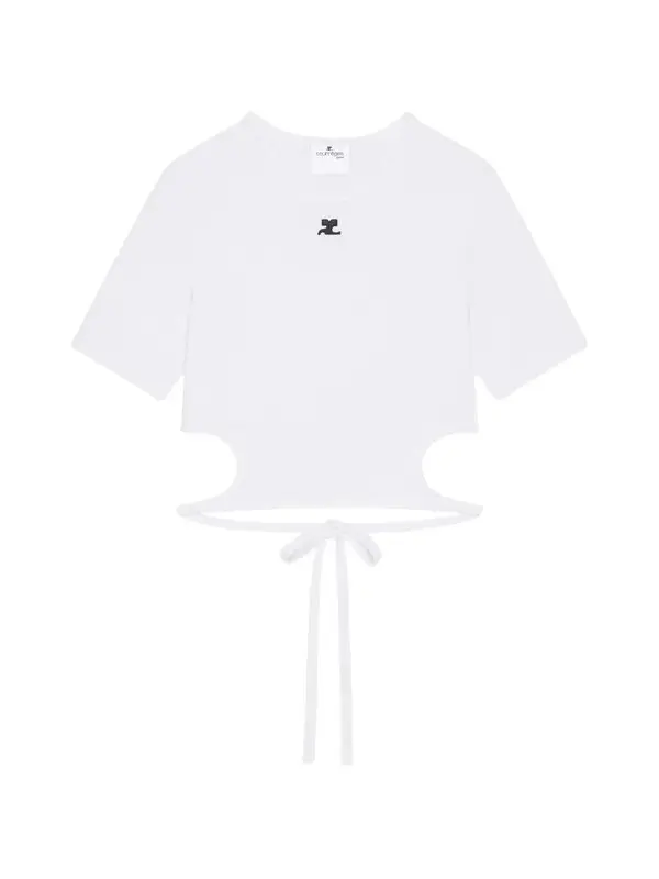 COURREGES Ribbon Cut Out Contrast T-shirt