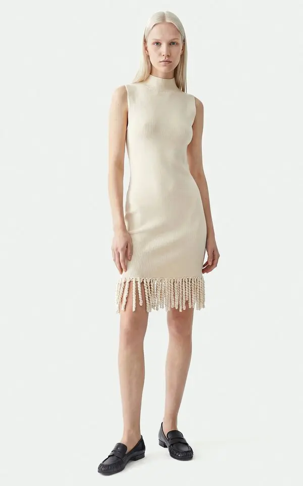 Malo Virgin Wool-silk Mini Dress With Fringe Detail