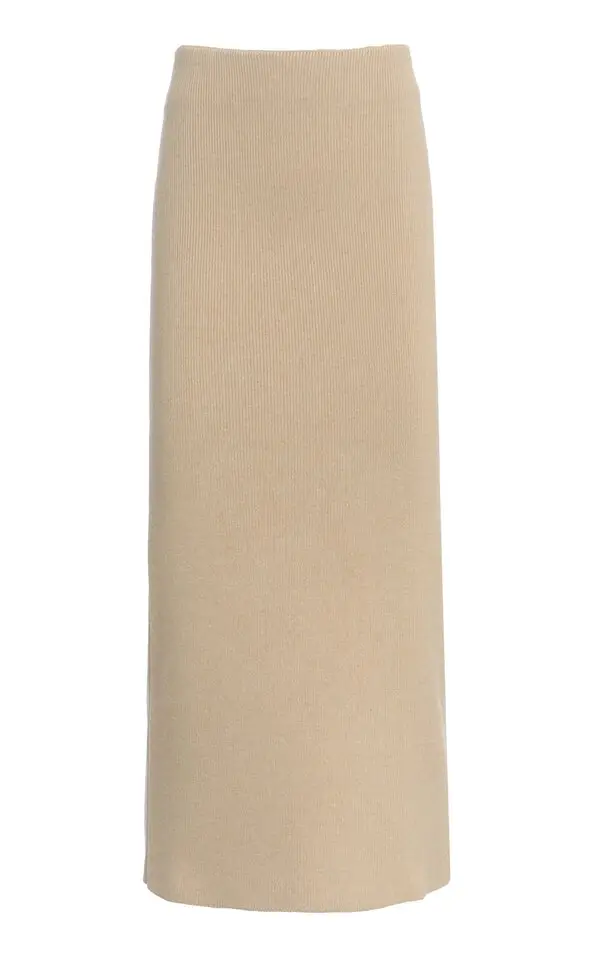 Malo Luxury Cashmere Ribbed Midi Skirt