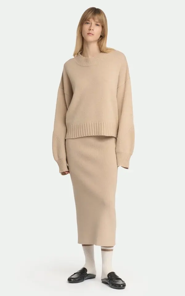 Malo Luxury Cashmere Ribbed Midi Skirt