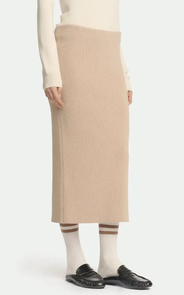Malo Luxury Cashmere Ribbed Midi Skirt