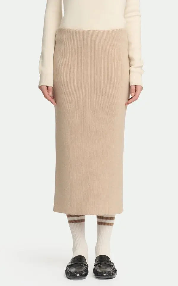Malo Luxury Cashmere Ribbed Midi Skirt