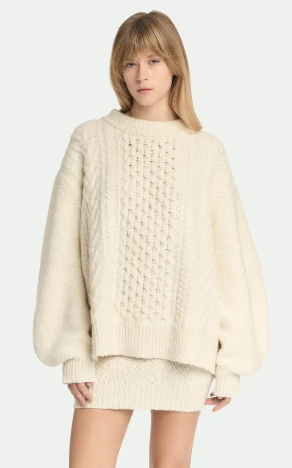 Malo Aran Virgin Wool-cashmere Crewneck Sweater