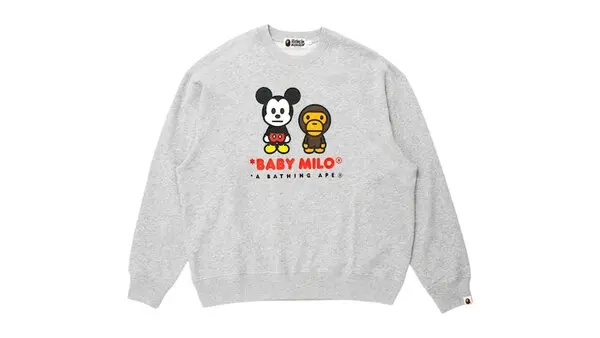 A BATHING APE X Disney Mickey Mouse Baby Milo Relaxed Fit Crewneck Sweatshirt - Gray
