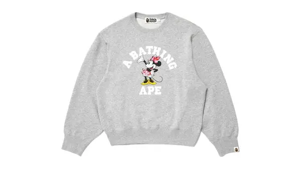A BATHING APE X Disney Minnie Mouse College Crewneck Sweatshirt - Gray
