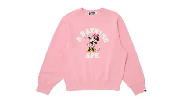 A BATHING APE X Disney Minnie Mouse College Crewneck Sweatshirt