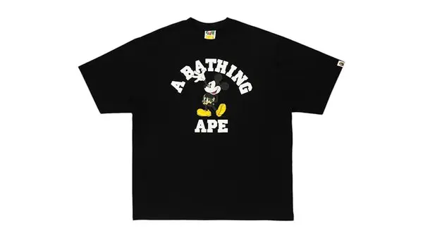 A BATHING APE X Disney Mickey Mouse College Relaxed Fit Tee Shirt - Black