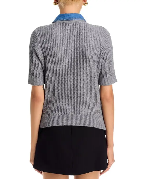 Aqua Rosie Denim Contrast Cable Knit Cardigan Sweater Exclusive