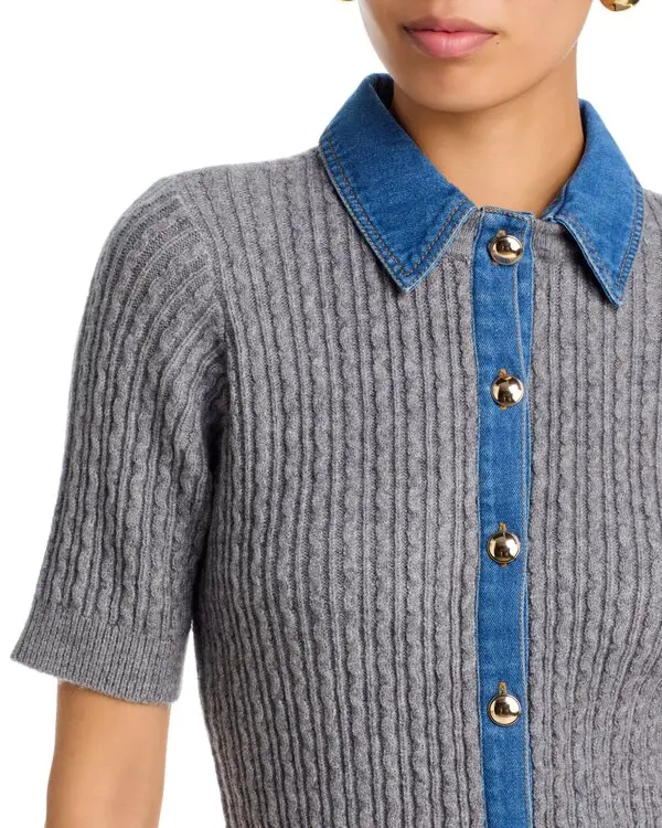 Aqua Rosie Denim Contrast Cable Knit Cardigan Sweater Exclusive