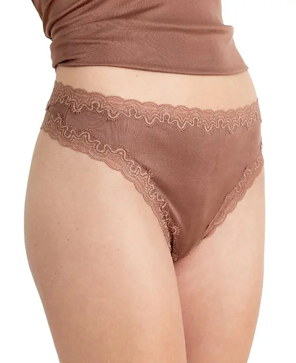 Uwila Warrior Soft Silk Lace Trim Thong - Toffee
