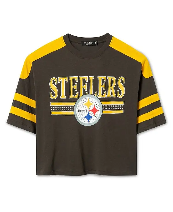 Junk Food Clothing Pittsburgh Steelers Bling Striped Crop Tee - True Black