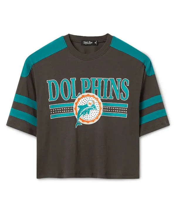 Junk Food Clothing Miami Dolphins Striped Bling Crop Tee - True Black
