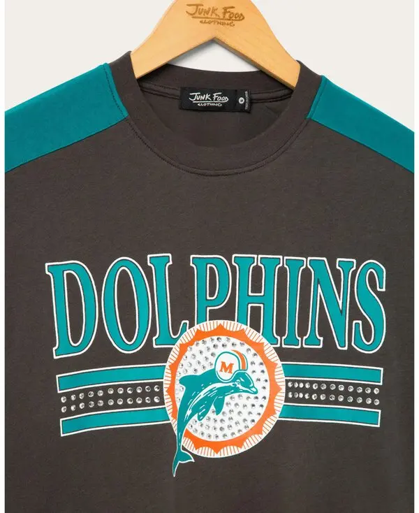 Junk Food Clothing Miami Dolphins Striped Bling Crop Tee