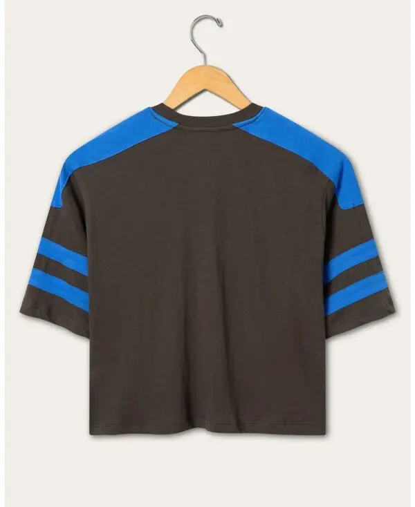 Junk Food Clothing Carolina Panthers Striped Bling Crop Tee