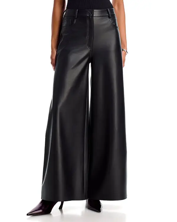 Norma Kamali Wide Leg Faux Leather Pants