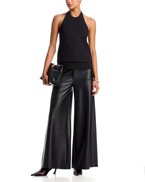 Norma Kamali Wide Leg Faux Leather Pants