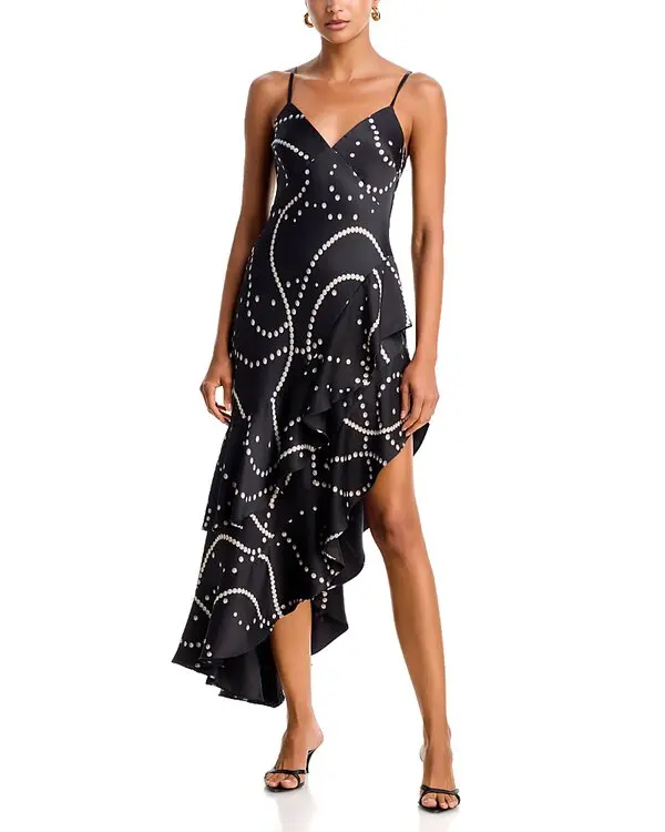 Aqua Sleeveless High-low Polka Dot Ruffled Dress
