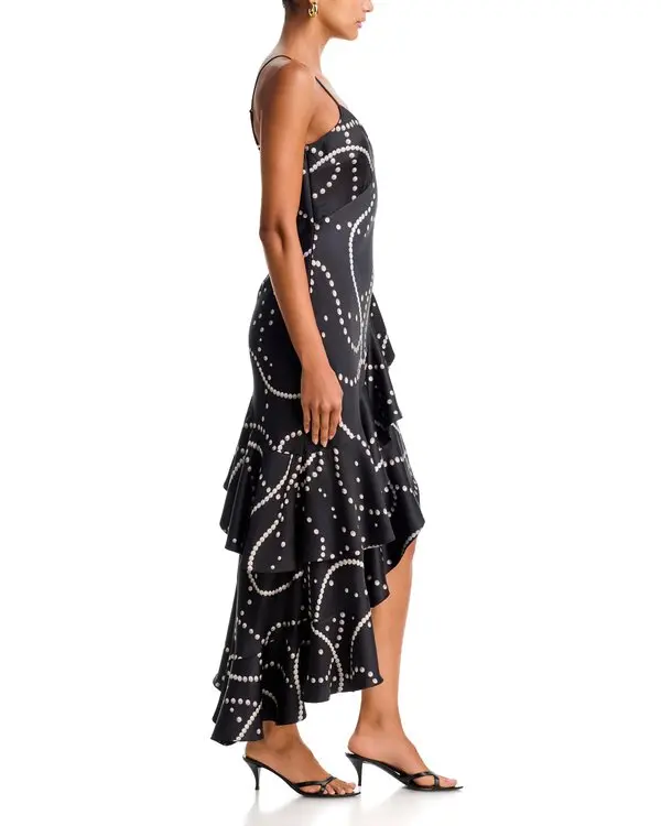 Aqua Sleeveless High-low Polka Dot Ruffled Dress