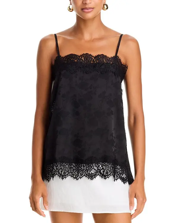 Aqua Floral Jacquard Lace Satin Tank Top Exclusive - Black