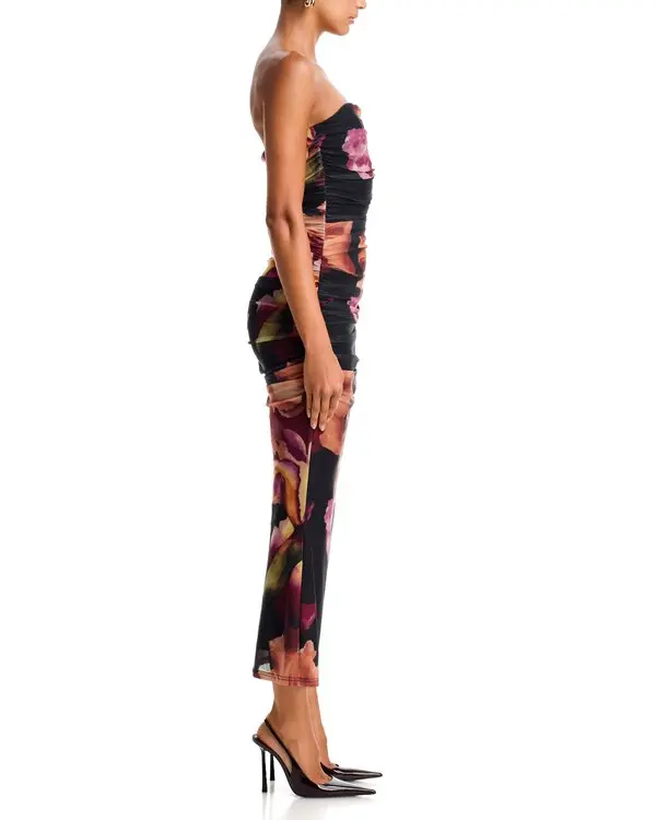 Aqua Placed Floral Mesh Strapless Maxi Dress