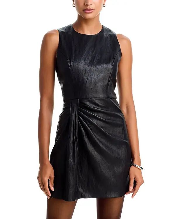 Aqua Faux Leather Sleeveless Mini Dress