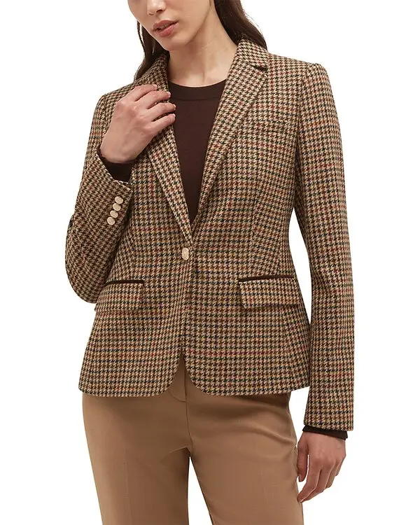 HOBBS LONDON Adeline Wool Houndstooth Jacket - Brown Multi